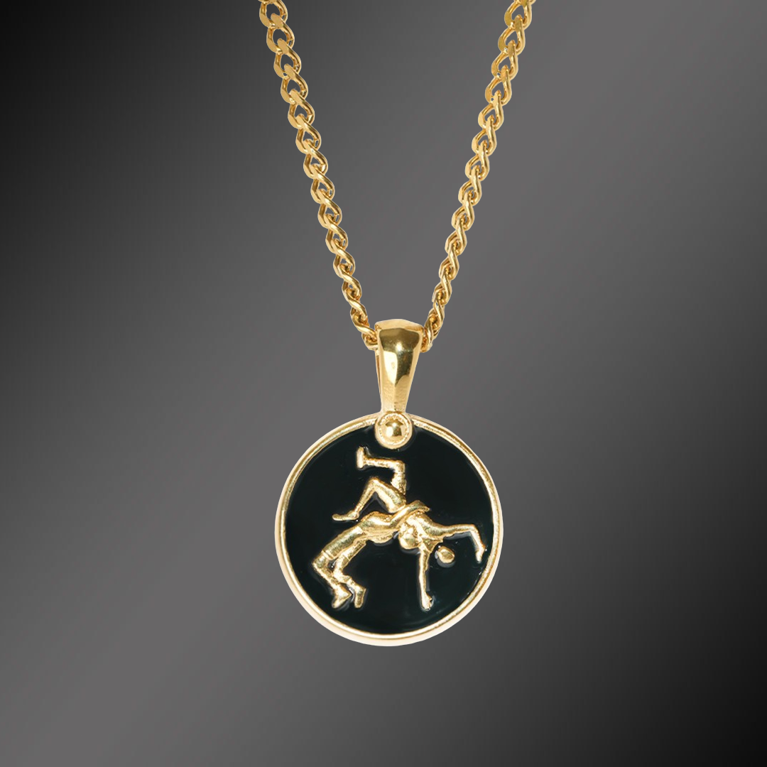 Modern Wrestler | Forged Cross Chain and Pendant Round Set in Gold